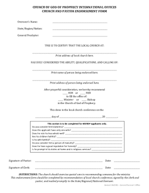 Fillable Online Church - Pastor Endorsement Form Fax Email Print ...