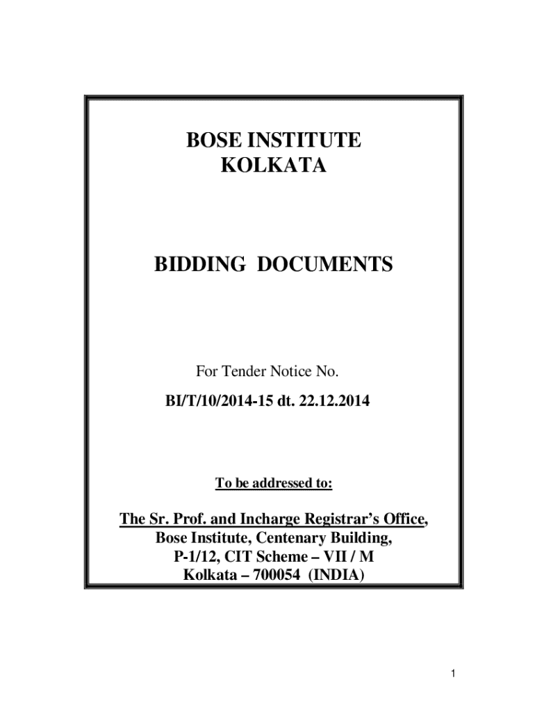 Fillable Online TENDER FORM FOR EMPANELMENT OF ... - Bose Institute Fax ...