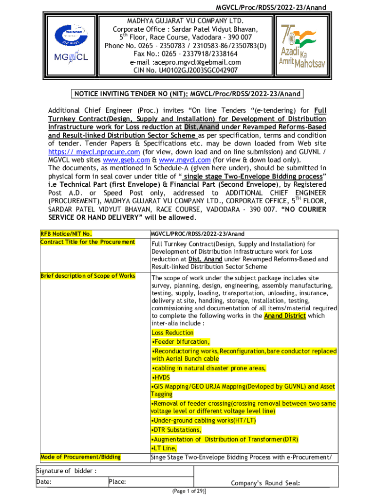 Fillable Online Anand Draft Tender Notice RDSS.doc Fax Email Print ...