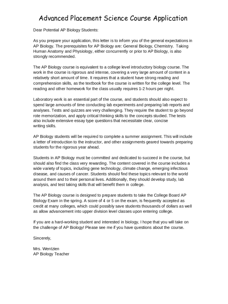 Fillable Online Advanced Placement Science Course Application Fax Email Print - pdfFiller