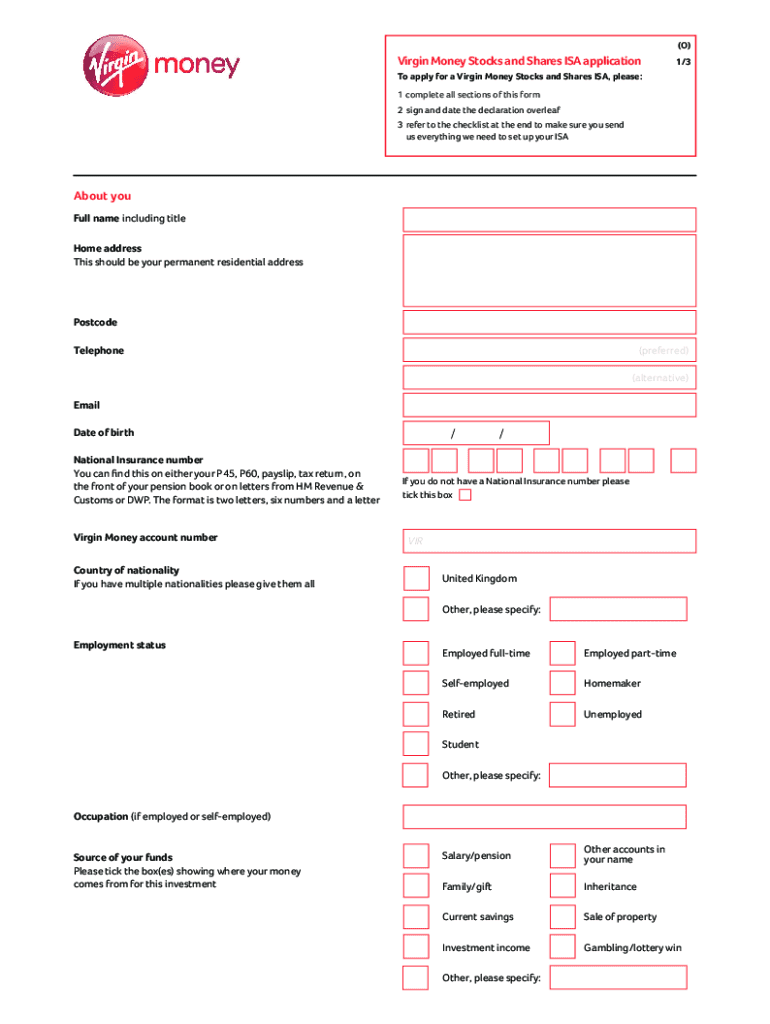 Fillable Online Stocks and Shares ISA application form - Virgin Money ...