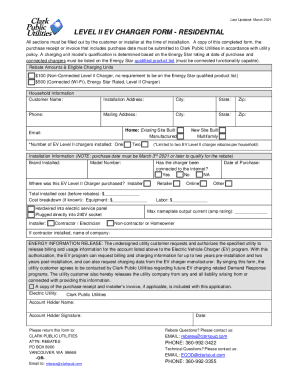 Fillable Online LEVEL II EV CHARGER FORM - RESIDENTIAL Fax Email Print ...