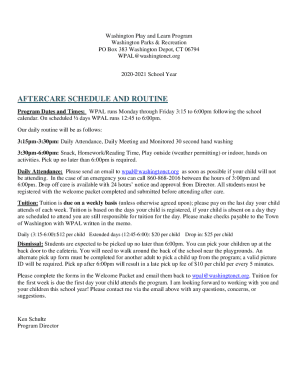 Fillable Online AFTERCARE SCHEDULE AND ROUTINE - Washington CT Fax ...