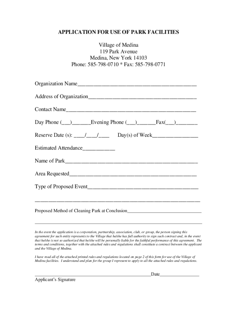 Fillable Online Pavilion Reservation Application - State Street Park ...