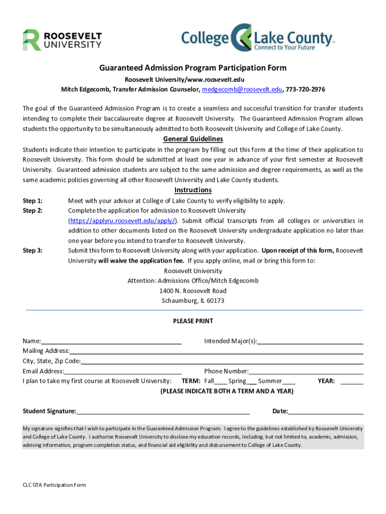 Fillable Online dept clcillinois Roosevelt University Majors and Programs - Harper College Fax ...