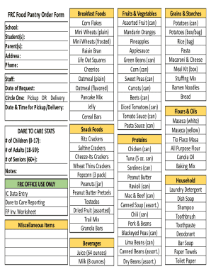 Fillable Online FRC Food Pantry Order Form Dare To Care Fax Email Print - pdfFiller