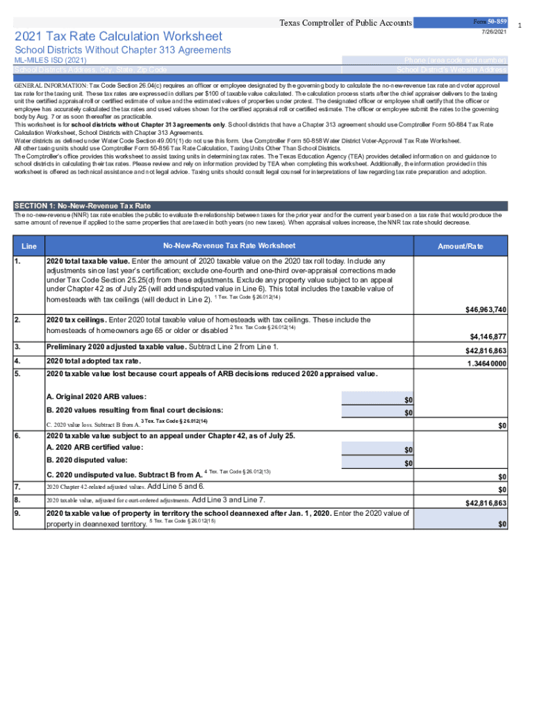 Fillable Online 2021 Tax Rate Calculation Worksheet - Tom Green County ...