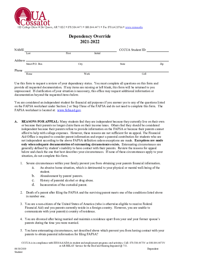 Fillable Online Use this form to request a review of your dependency ...