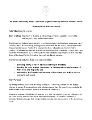 Fillable Online Role of Parent Governor - Matthew Moss High School Fax ...