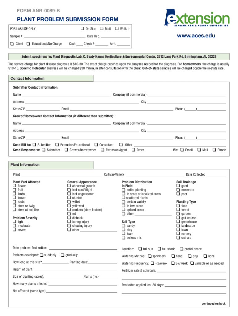 Fillable Online form anr-0089-b - plant problem submission form Fax ...