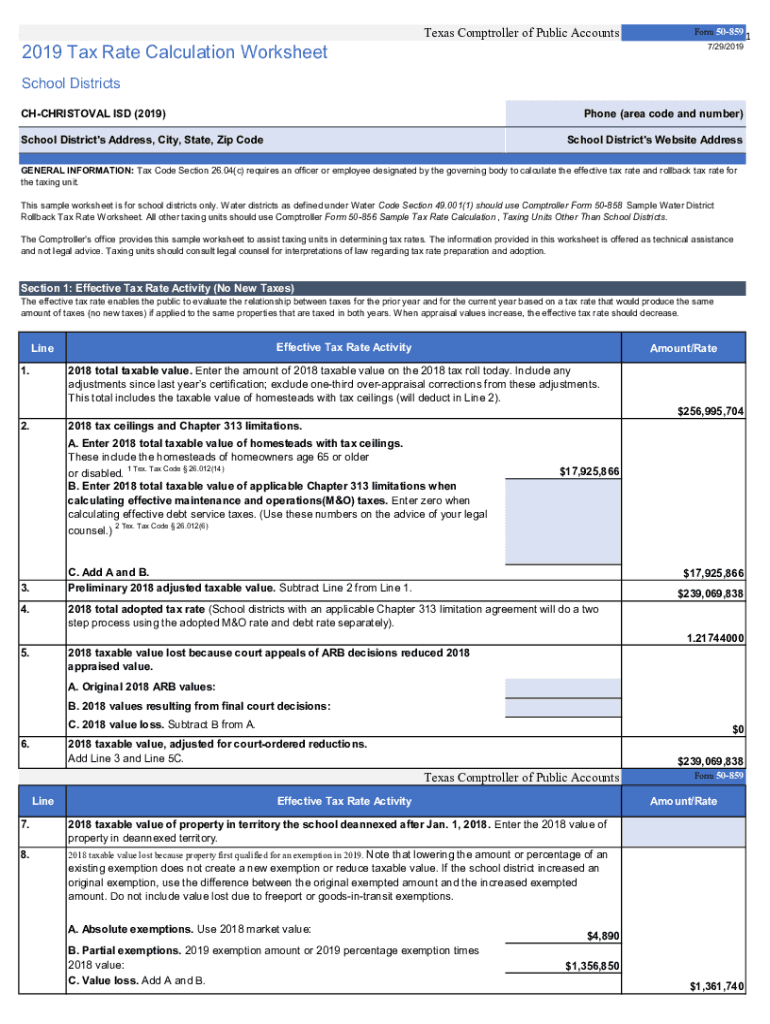Fillable Online 2017 Tax Rate Calculation Worksheet - Tom Green County ...
