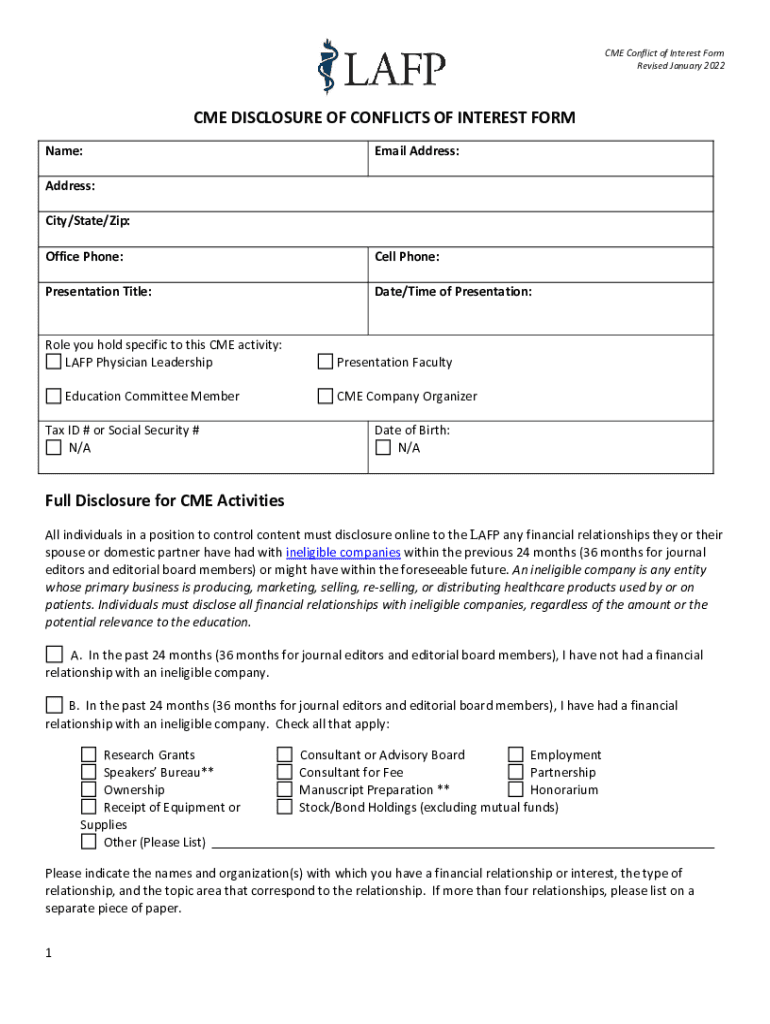 Fillable Online cme activity conflict of interest disclosure form Fax Email Print - pdfFiller