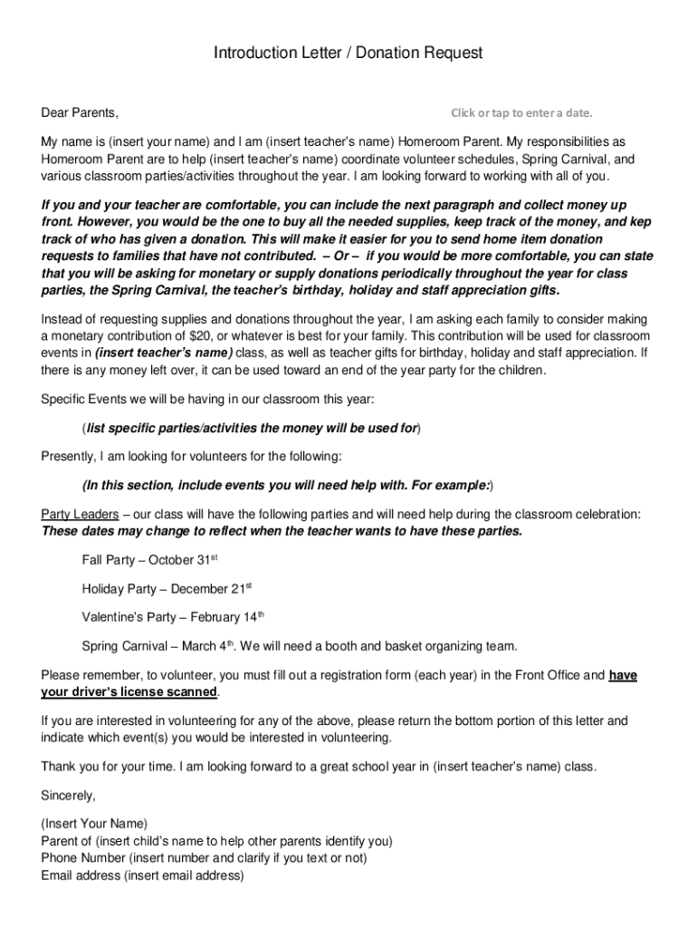 Fillable Online Sample Donation Request Letter To Parents - Fundraising ...
