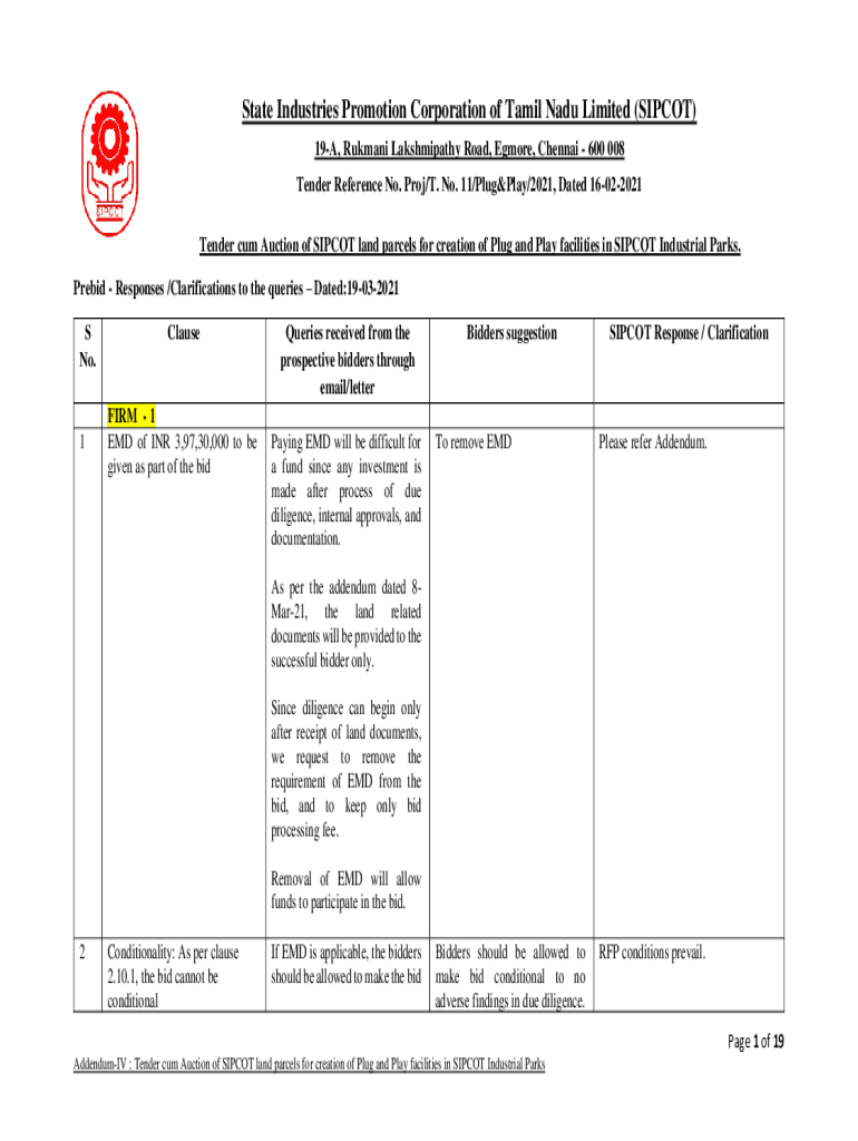 Fillable Online Tender Notice - SIPCOT Fax Email Print - pdfFiller
