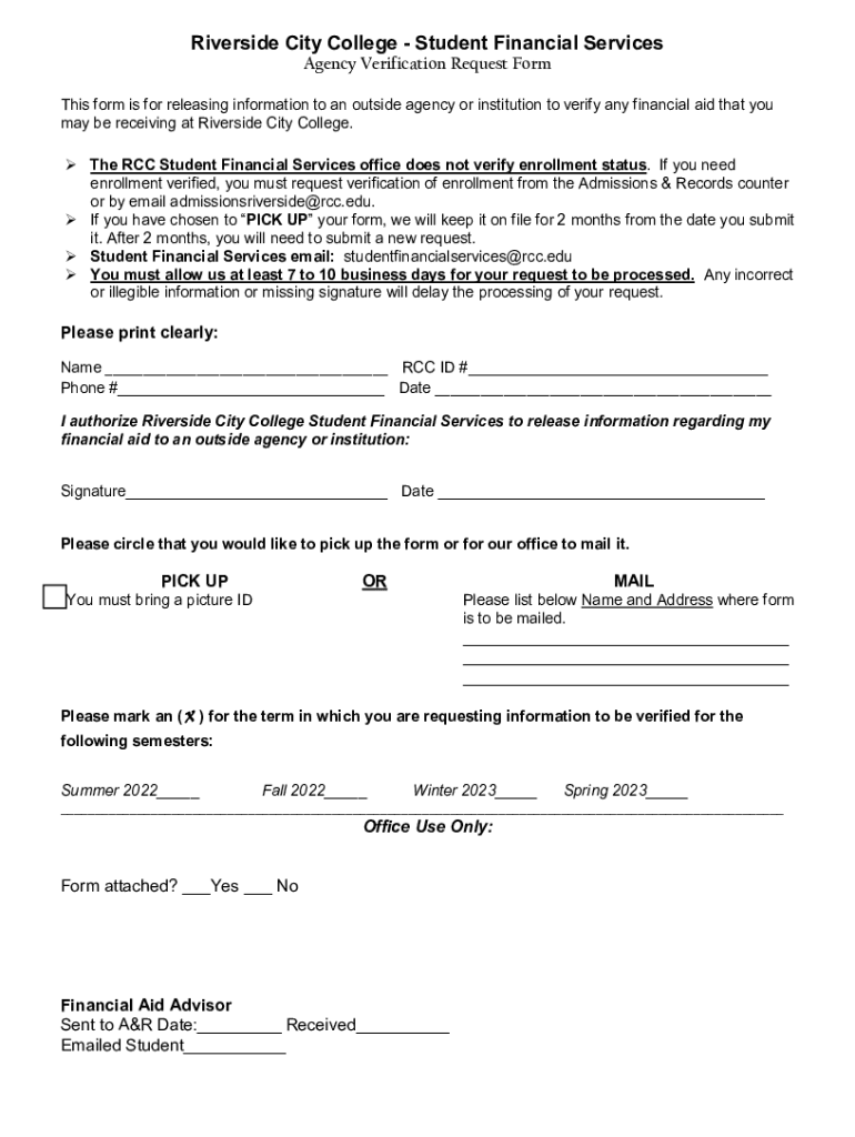 Fillable Online Riverside City College - Student Financial Services - RCC Fax Email Print ...