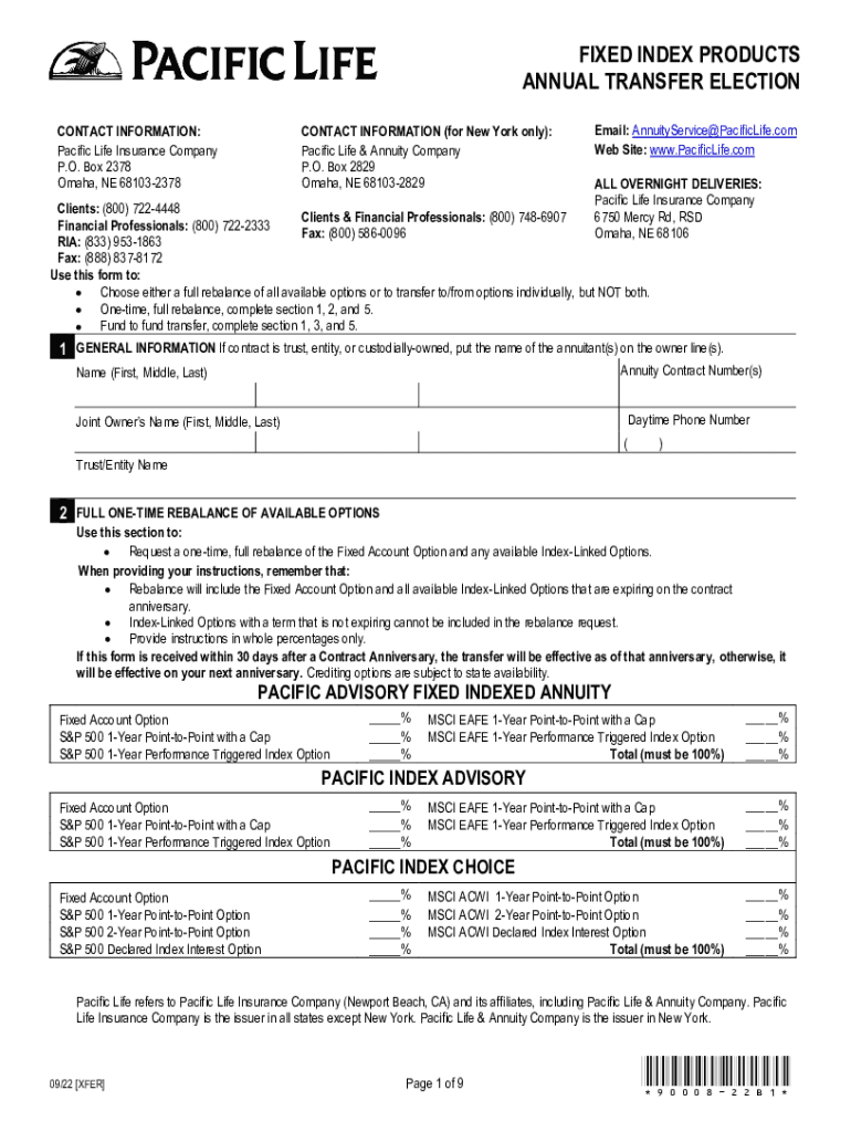 Fillable Online Fixed Index Products Annual Transfer Election Form Fax ...