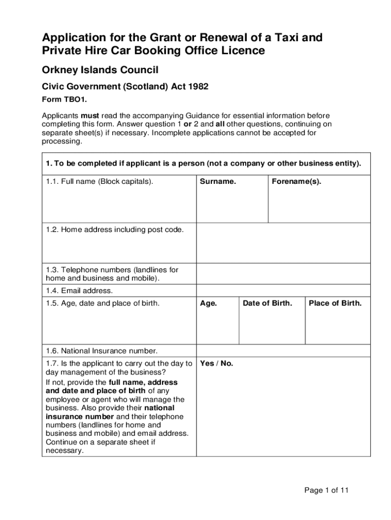 Fillable Online TBO1 Taxi PHC Booking Office Application Form. TBO1 ...