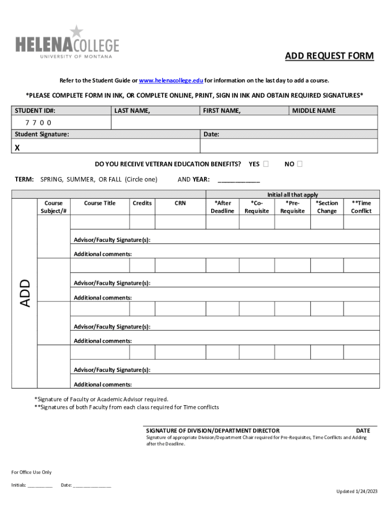 Fillable Online ADD REQUEST FORM Fax Email Print - pdfFiller
