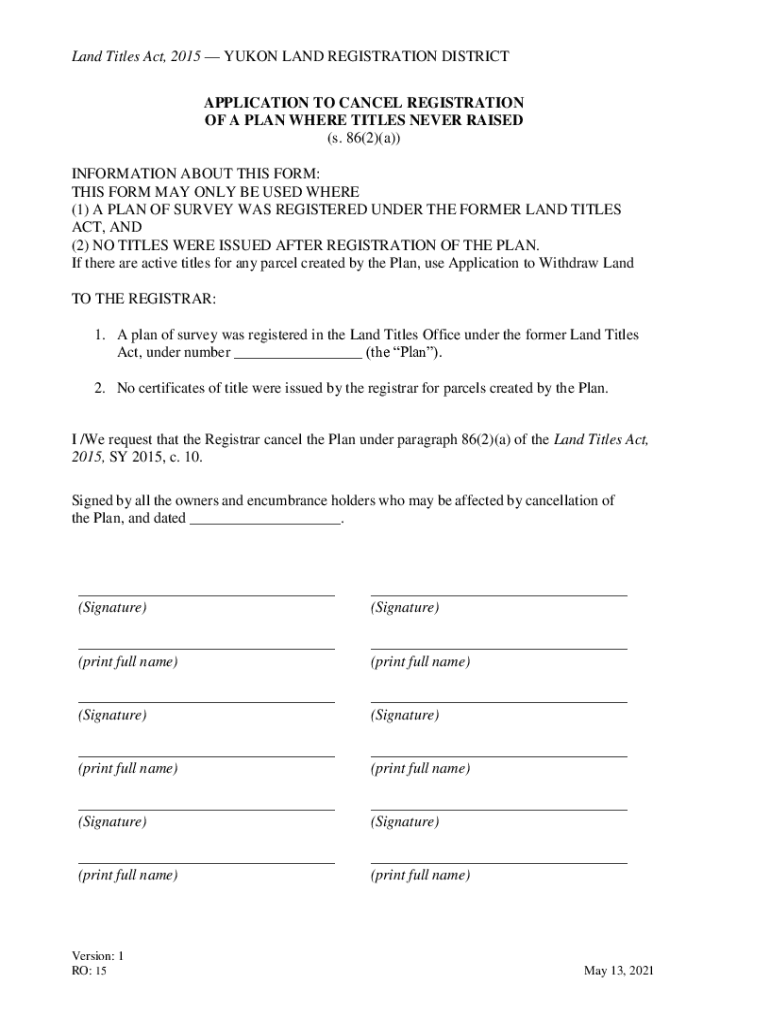 Fillable Online Application to cancel registration of a plantitles ...