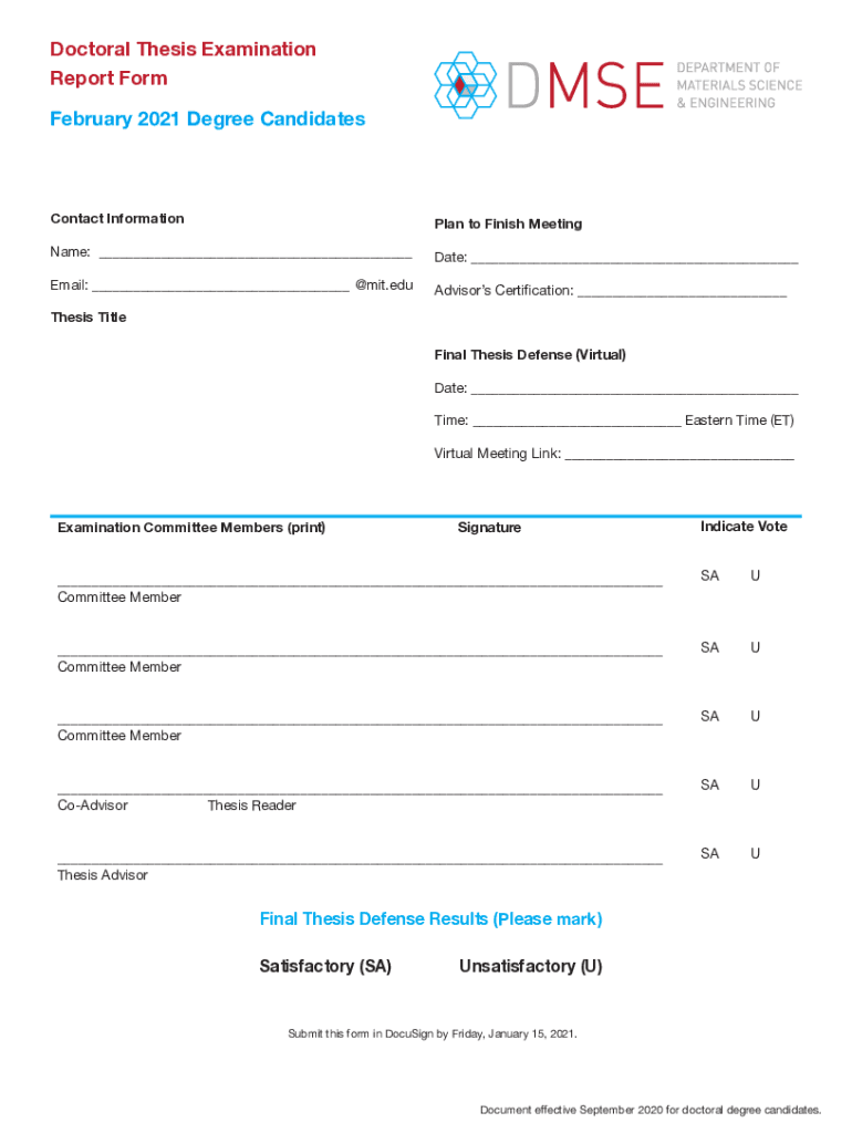 Fillable Online dmse mit Doctoral Thesis Examination Report Form - MIT ...