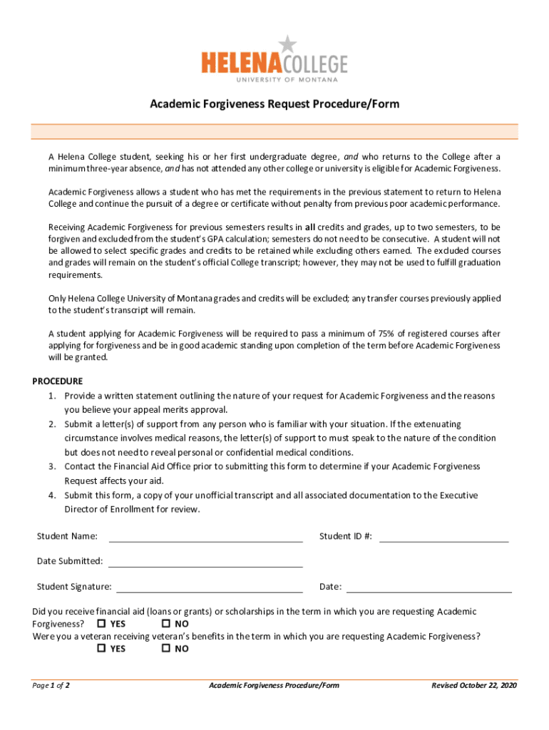 Fillable Online Academic Forgiveness Request Procedure/Form Fax Email ...