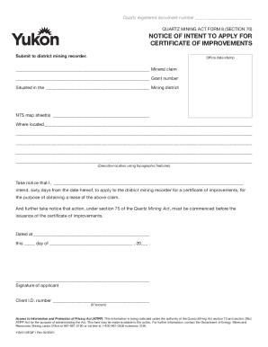 Fillable Online notice of intent to apply for certificate of improvements Fax Email Print ...