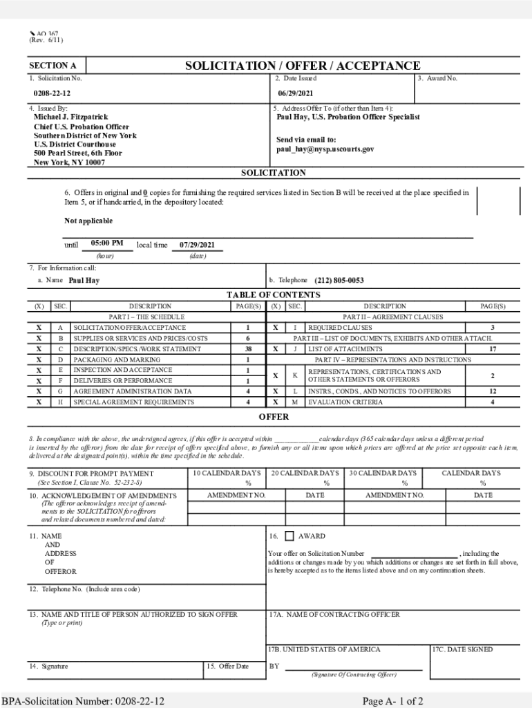 Fillable Online SOLICITATION / OFFER / ACCEPTANCE - Eastern District of ... Fax Email Print ...