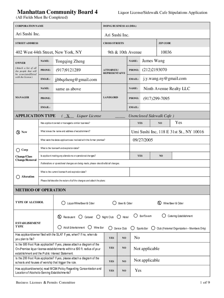 Fillable Online New York City (NYC) Restaurant Permit & License ...
