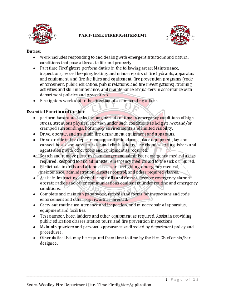 Fillable Online Firefighter - Entry LevelKing County Fire Dis Fax Email ...