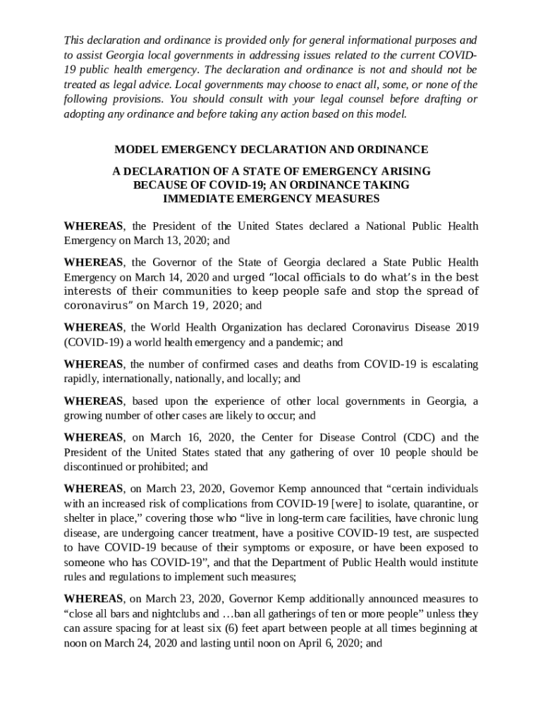 amended declaration of local emergency arising Doc Template | pdfFiller