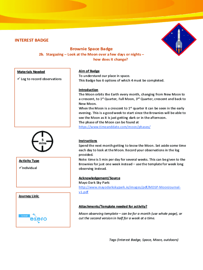 Fillable Online Brownie Space Science Adventure Badge Activity - Girl ...