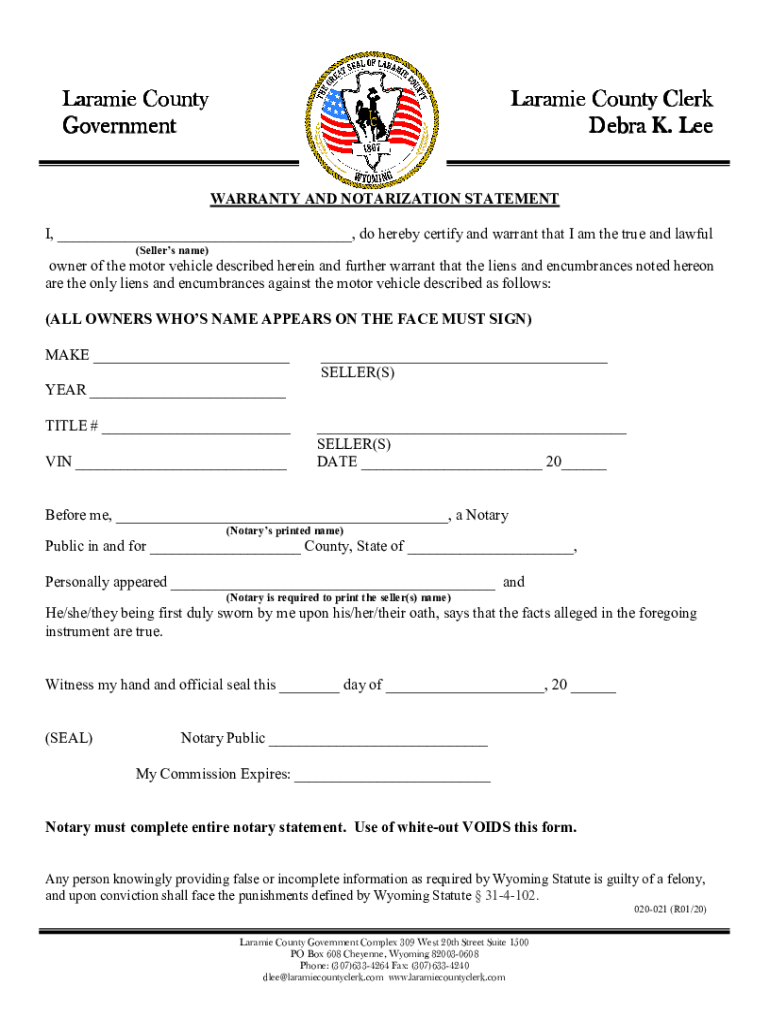 Fillable Online Warranty and Notarization statement.pdf - Laramie ...