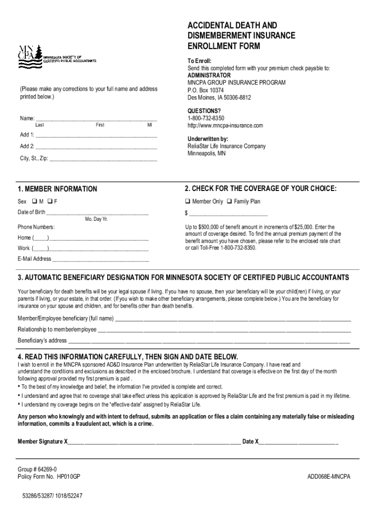 Fillable Online DISMEMBERMENT INSURANCE Fax Email Print - pdfFiller