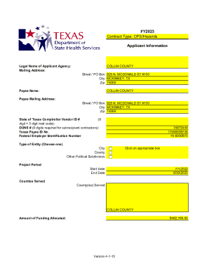 Fillable Online FY2023 Contract Type: CPS/Hazards Applicant Information ...