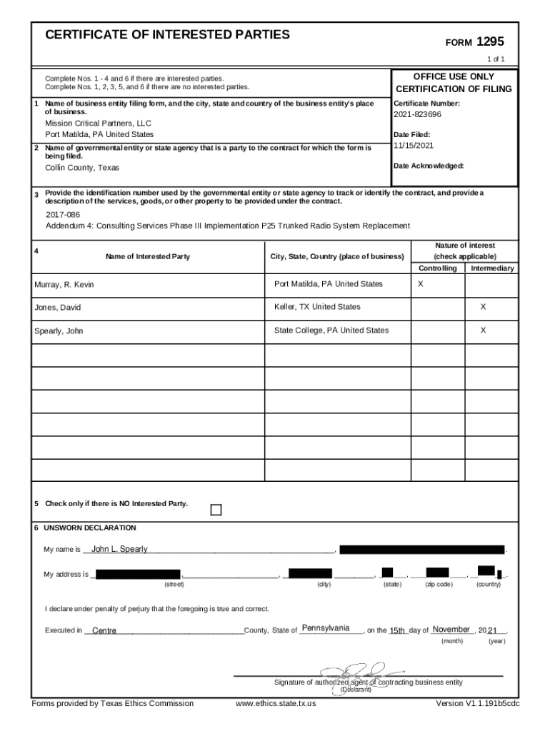 Fillable Online 1295 form - Collin County Fax Email Print - pdfFiller