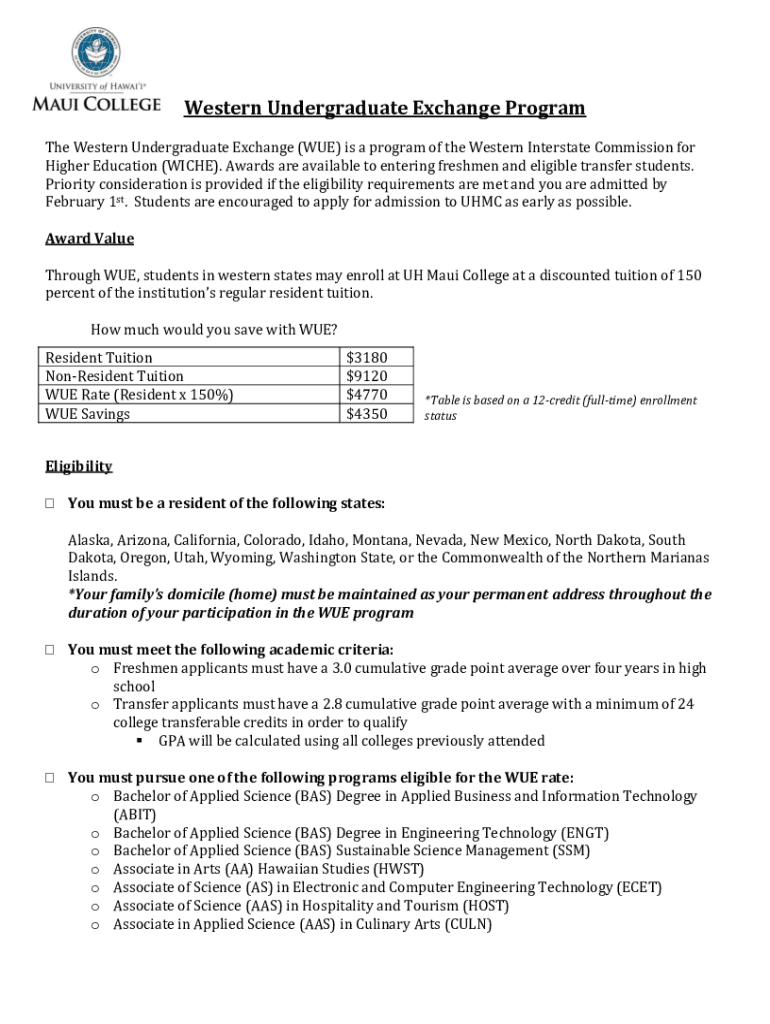 Fillable Online maui hawaii As of 10/30/18 Western Undergraduate ...