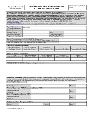 Fillable Online INTERRUPTION or EXTENSION TO STUDY REQUEST FORM Fax ...