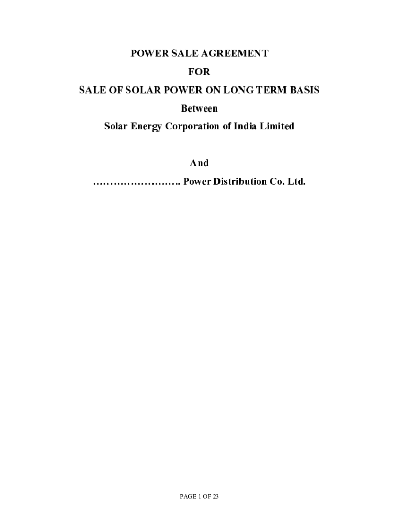 Fillable Online DRAFT STANDARD POWER SALE AGREEMENT FOR ... - SECI Fax ...