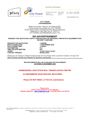 Fillable Online REQUEST FOR QUOTATION: SUPPLY AND DELIVERY OF PERSONAL PROPECTIVE EQUIPMENT (PPE ...