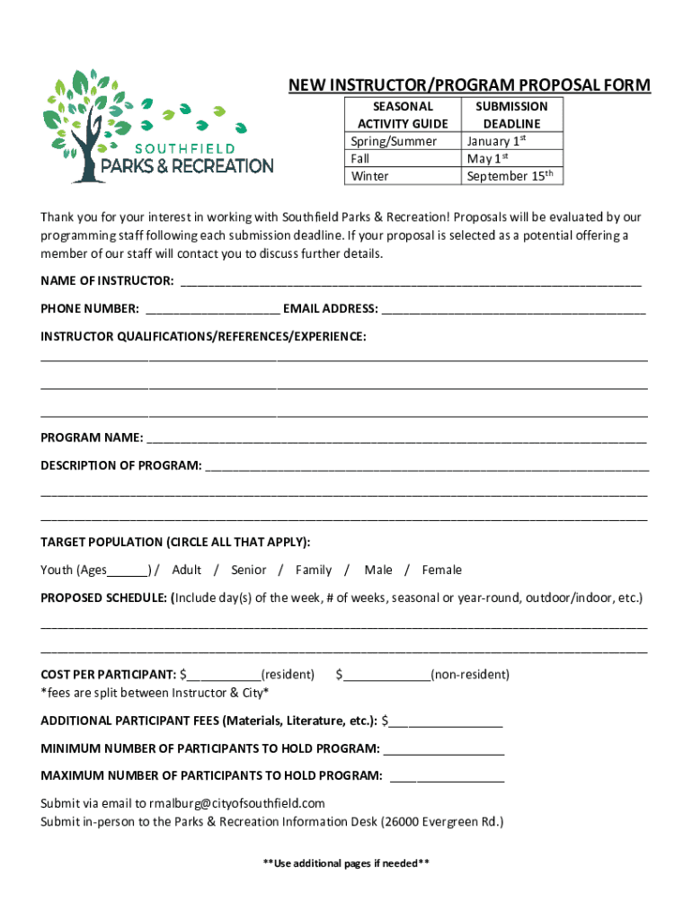 Fillable Online NEW INSTRUCTOR/PROGRAM PROPOSAL FORM Fax Email Print ...