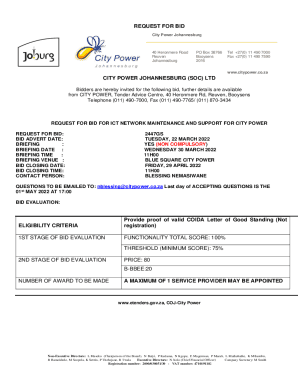 Fillable Online REQUEST FOR BID CITY POWER JOHANNESBURG ( ... Fax Email ...