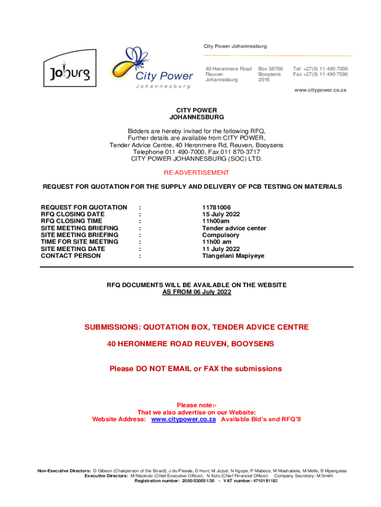Fillable Online REQUEST FOR QUOTATION FOR THE SUPPLY AND DELIVERY OF ...
