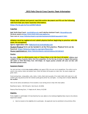 Fillable Online Falls Church Spring Track and Field Team Information ...