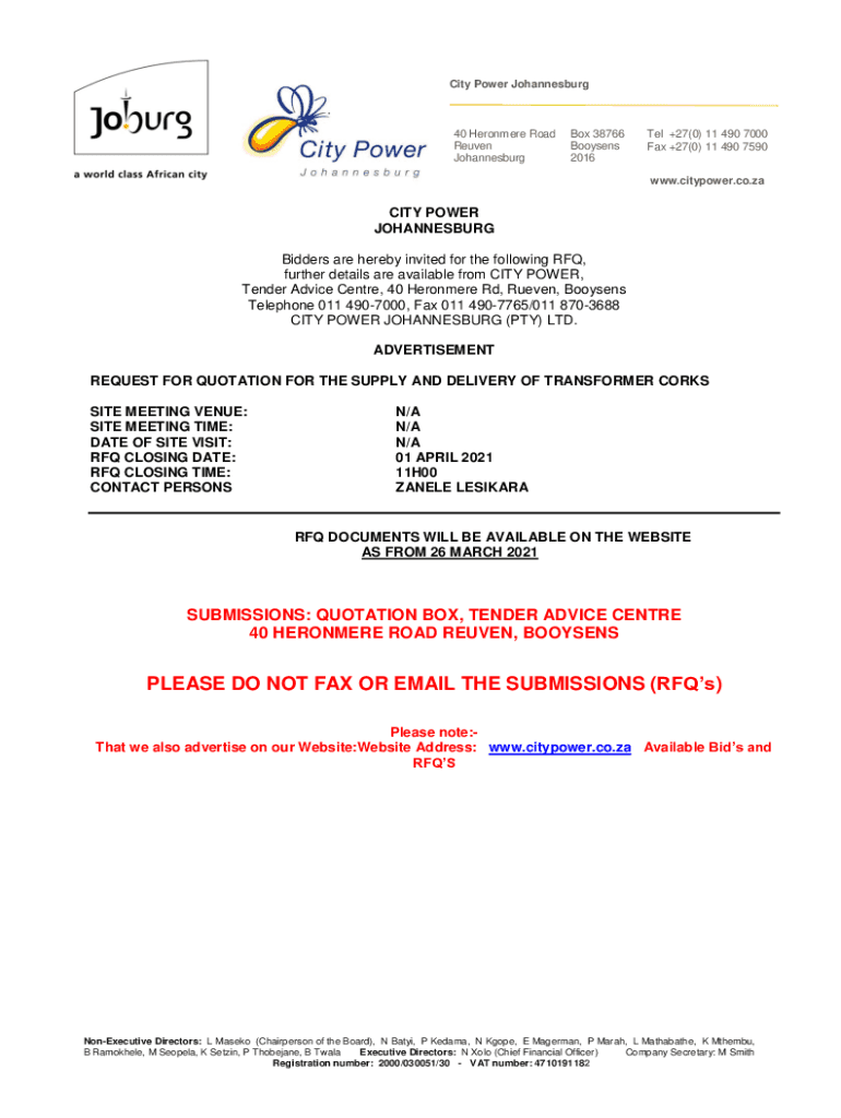 Fillable Online REQUEST FOR QUOTATION FOR THE SUPPLY AND DELIVERY OF ...