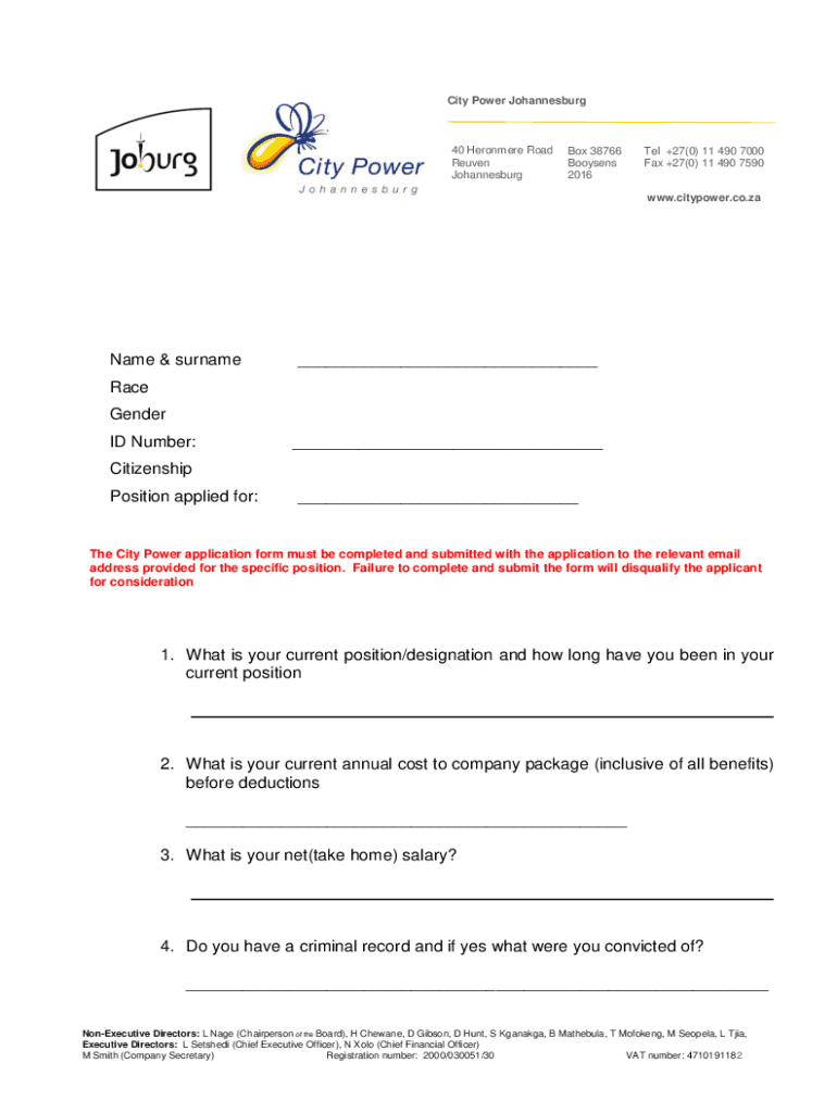 Fillable Online City Power LETTERHEAD Template(updated - 17 Apr 2019 ...