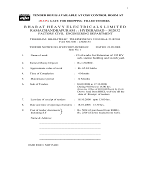 Fillable Online TENDER BOX IS AVAILABLE AT CISF CONTROL ROOM AT ... Fax ...