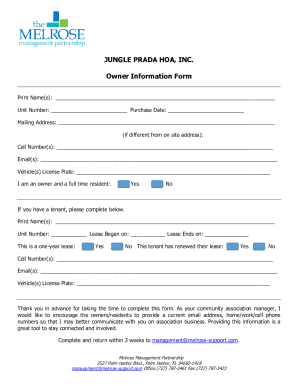 Fillable Online JUNGLE PRADA HOA, INC. Owner Information Form Fax Email Print - pdfFiller
