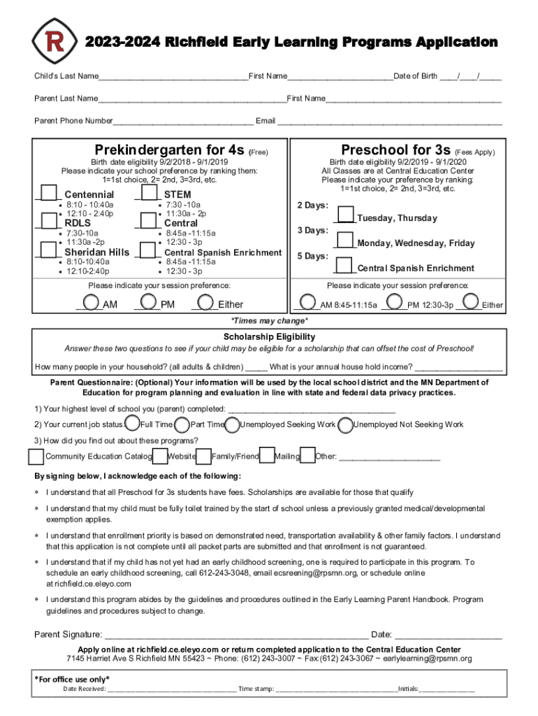 Fillable Online Prekindergarten for 4s (Free) Preschool for 3s (Fees Apply) Fax Email Print ...