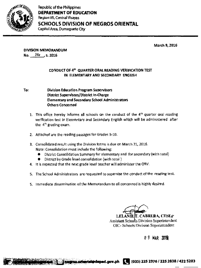 Fillable Online Unnumbered Memo - DepEd Misamis Oriental Official Fax Email Print - pdfFiller