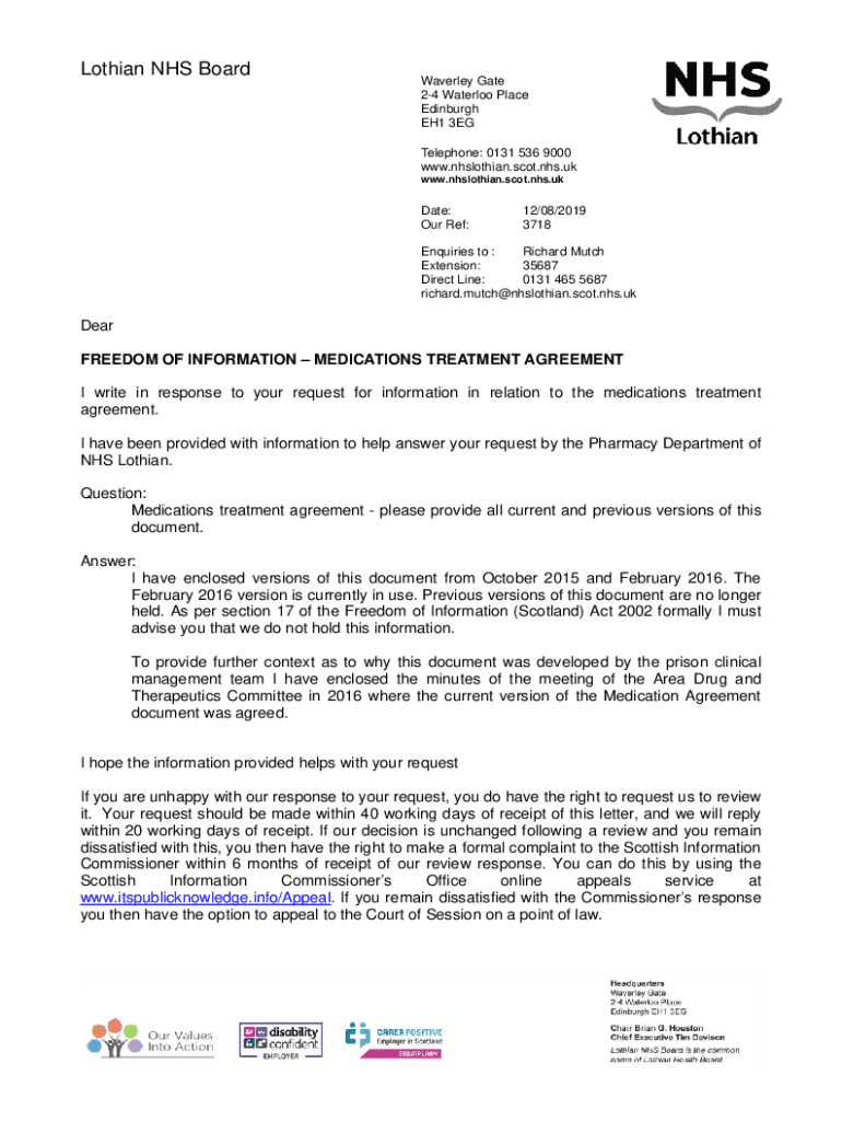 Fillable Online FREEDOM OF INFORMATION MEDICATIONS TREATMENT AGREEMENT Fax Email Print - pdfFiller